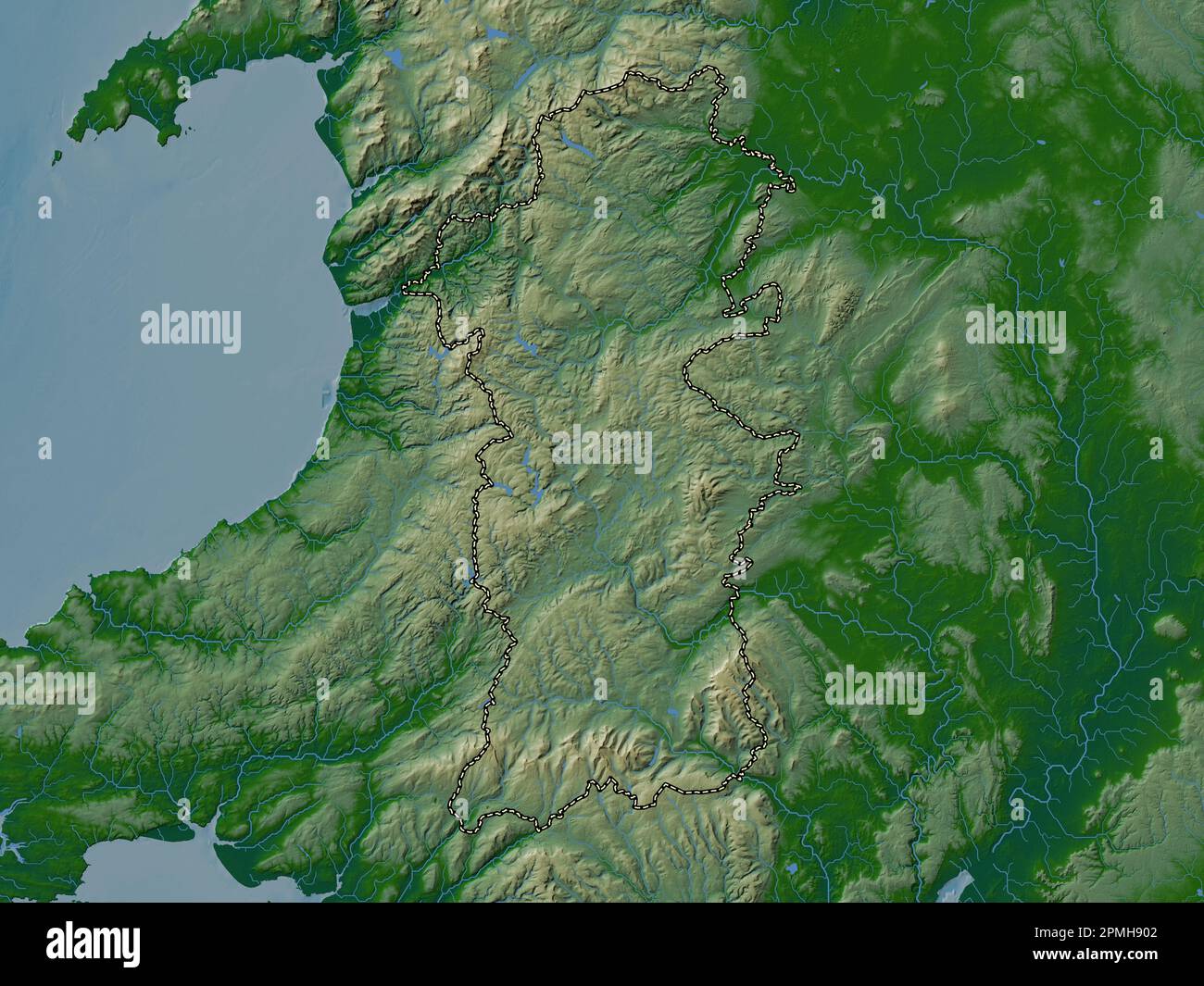 Powys, region of Wales - Great Britain. Colored elevation map with ...