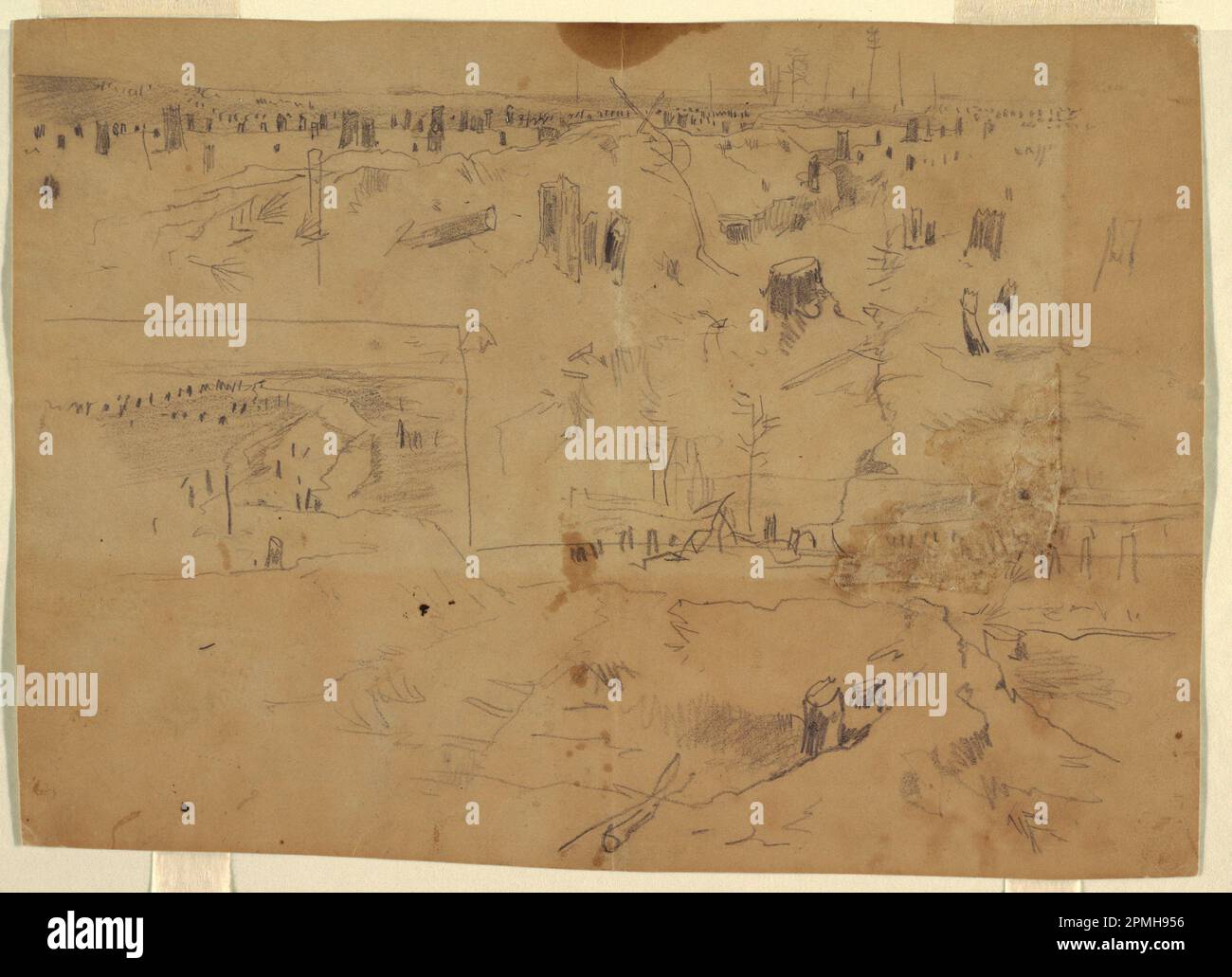 Drawing, Studies of a Battlefield with Tree Stumps and Blasted Tree ...
