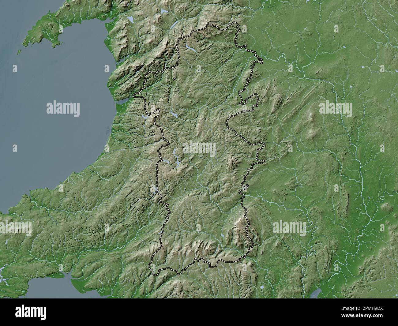 Powys, region of Wales - Great Britain. Elevation map colored in wiki ...
