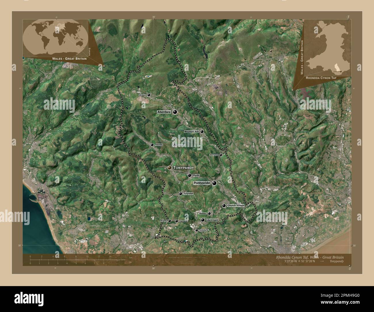 Rhondda Cynon Taf, region of Wales - Great Britain. Low resolution ...