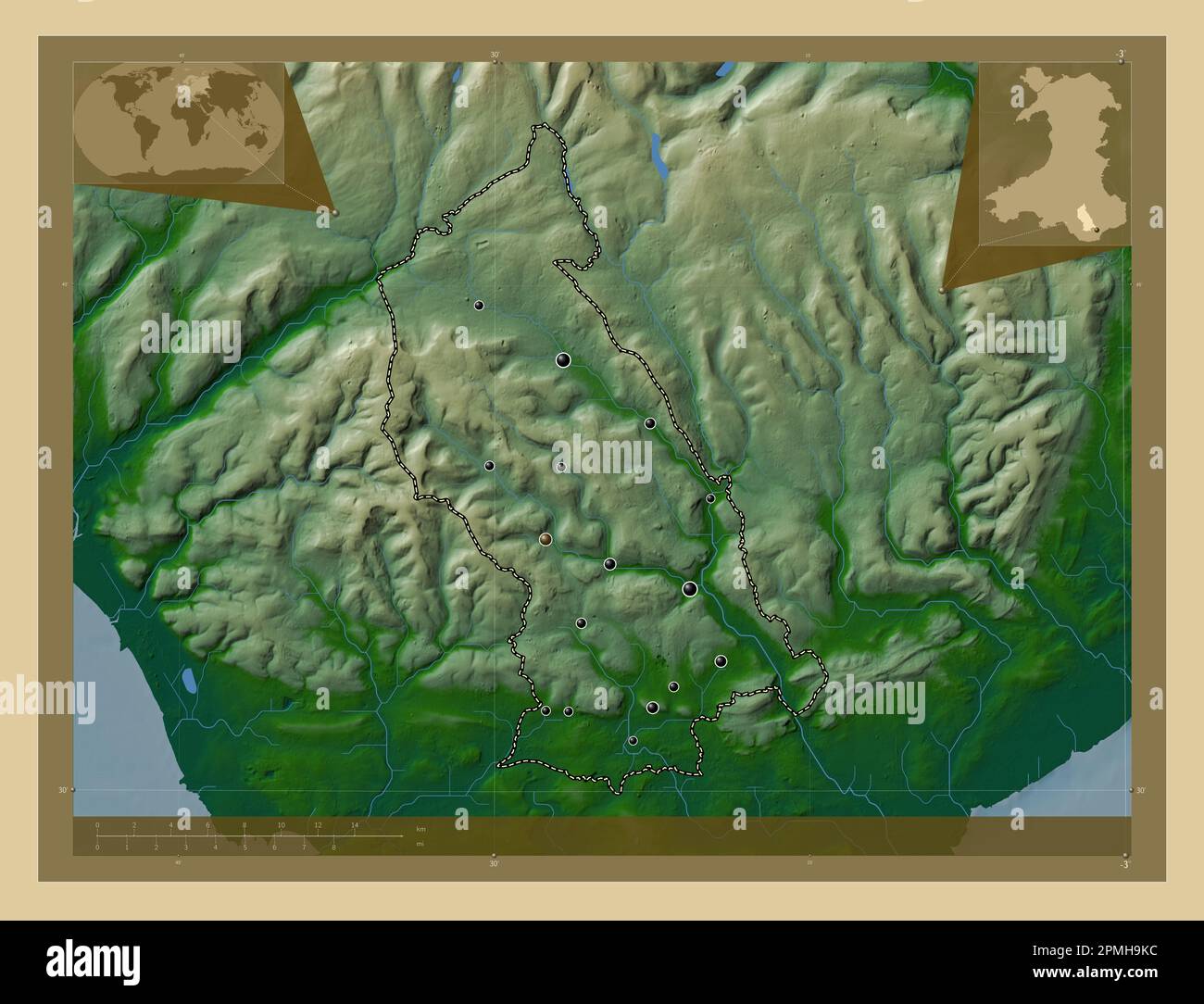 Rhondda Cynon Taf, region of Wales - Great Britain. Colored elevation ...