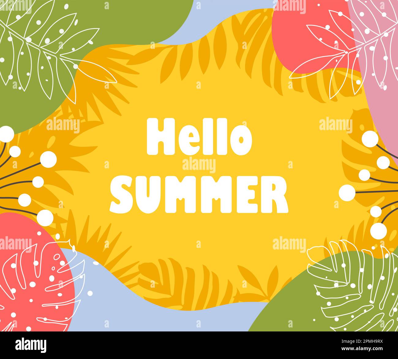 Hello Summer banner. Trendy texture. Season vocation, weekend, holiday ...