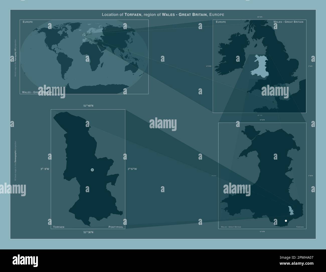Torfaen, region of Wales - Great Britain. Diagram showing the location ...