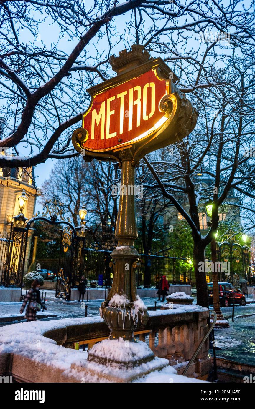 Paris, Metro Entrance Signs, Street Scene, Station FDR, Night, Sign ...
