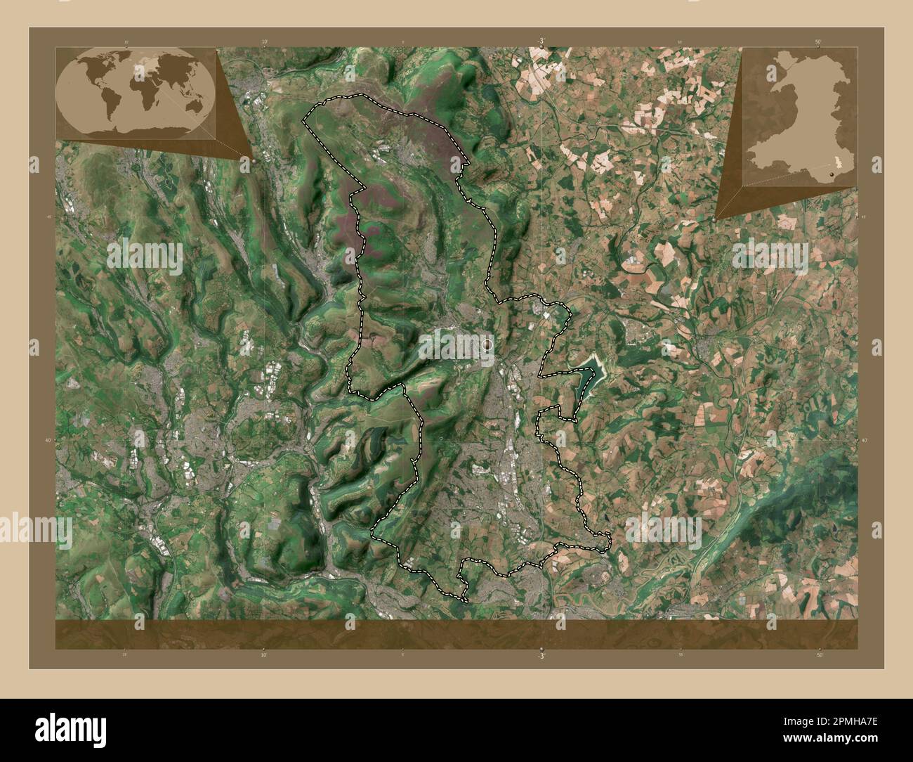 Torfaen, region of Wales - Great Britain. Low resolution satellite map ...