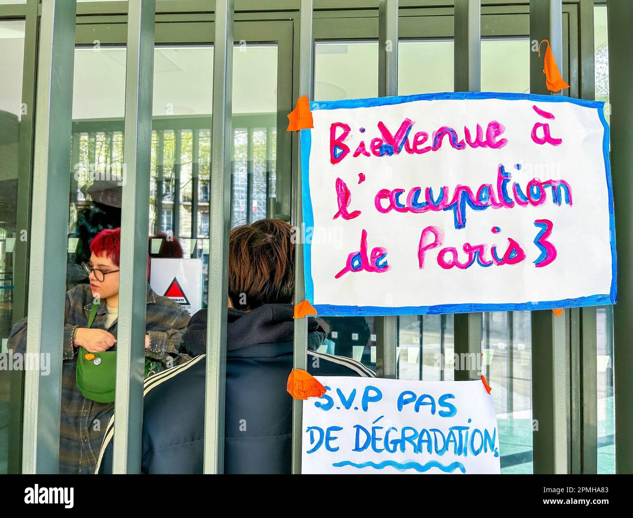 Paris, France, Detail French Protest SIgn , Student Strike, Building ...
