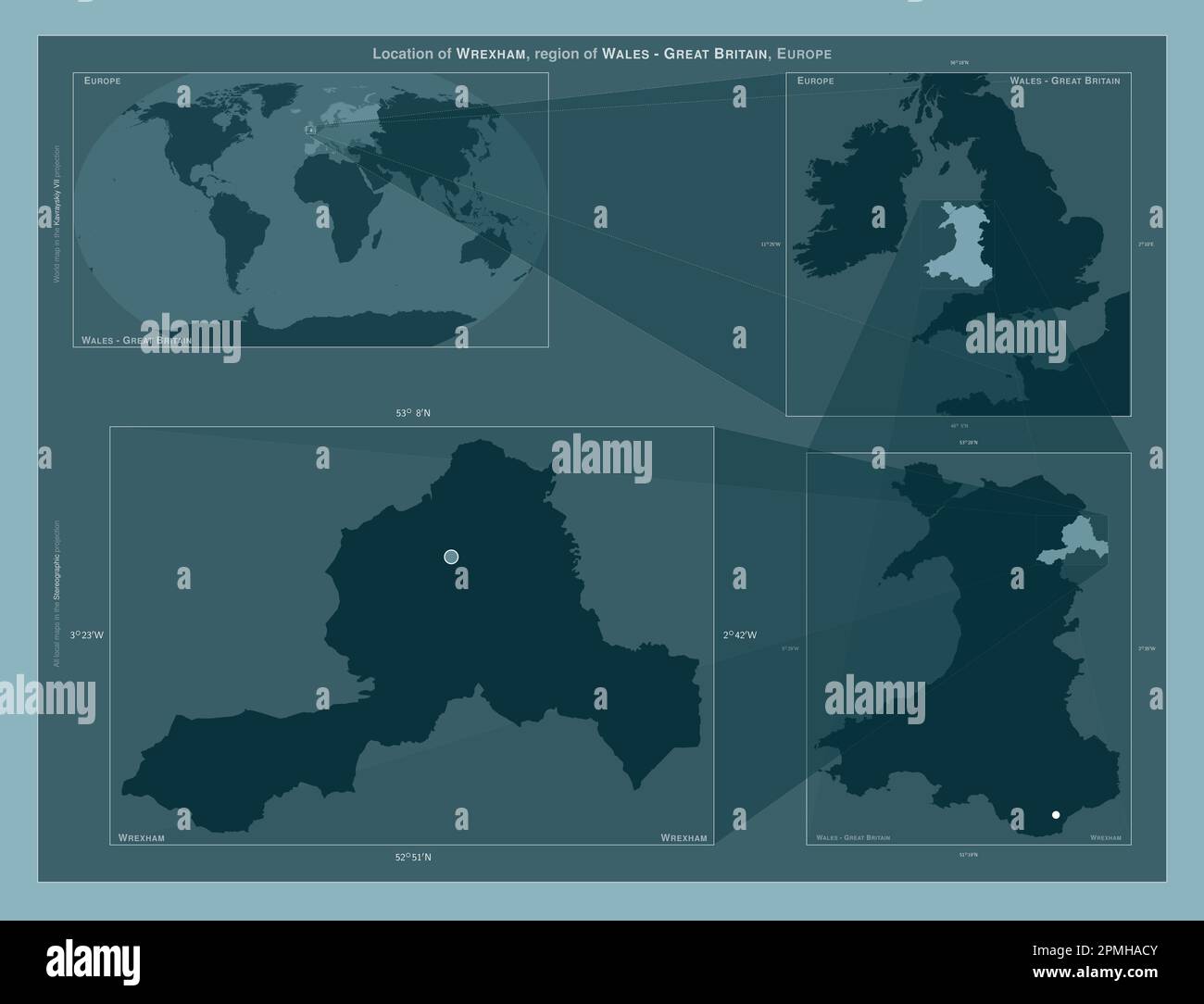 Wrexham, region of Wales - Great Britain. Diagram showing the location ...