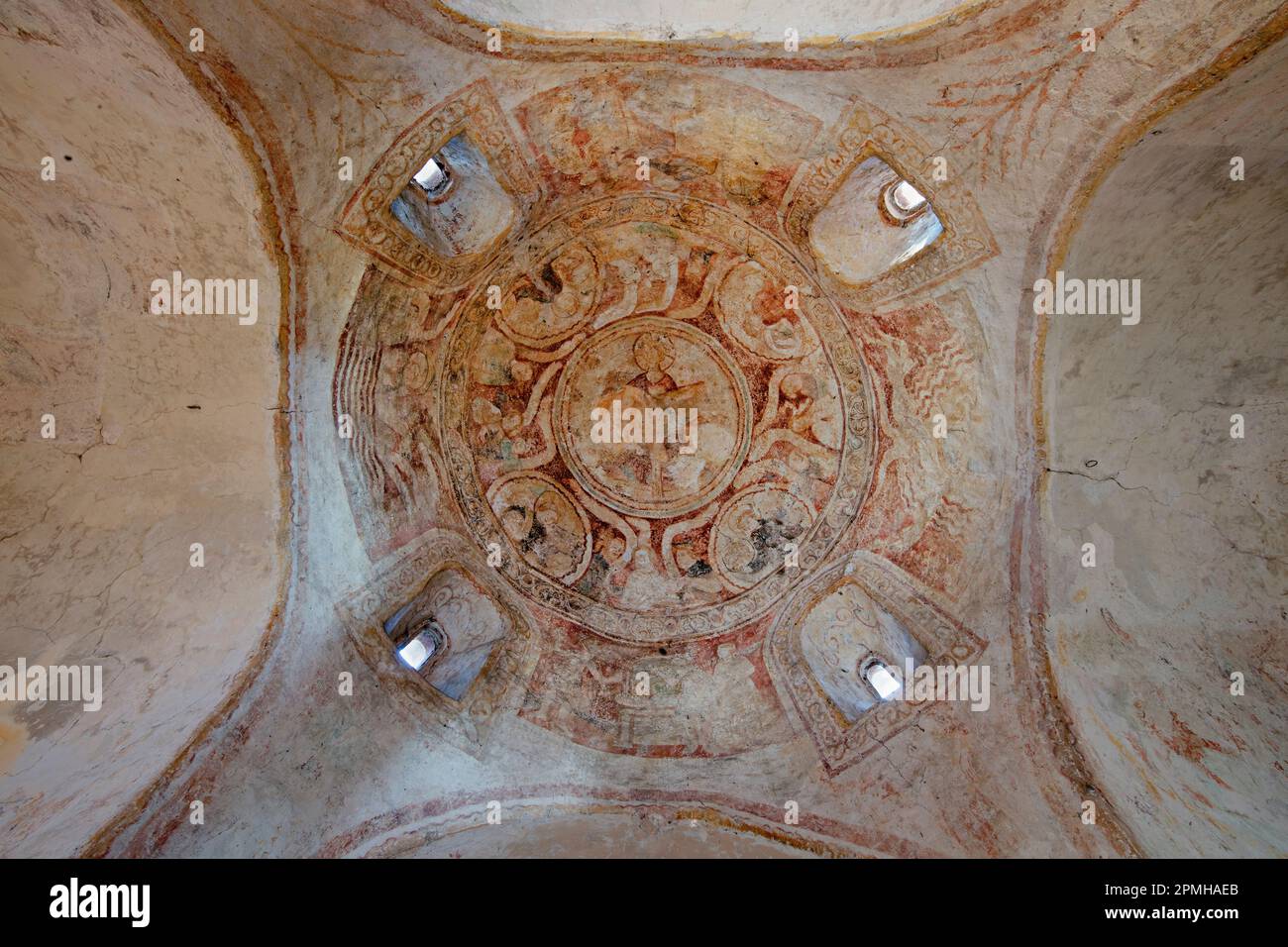 Painted vaulted ceiling of the Romanesque chapel of St. Ulrich ...