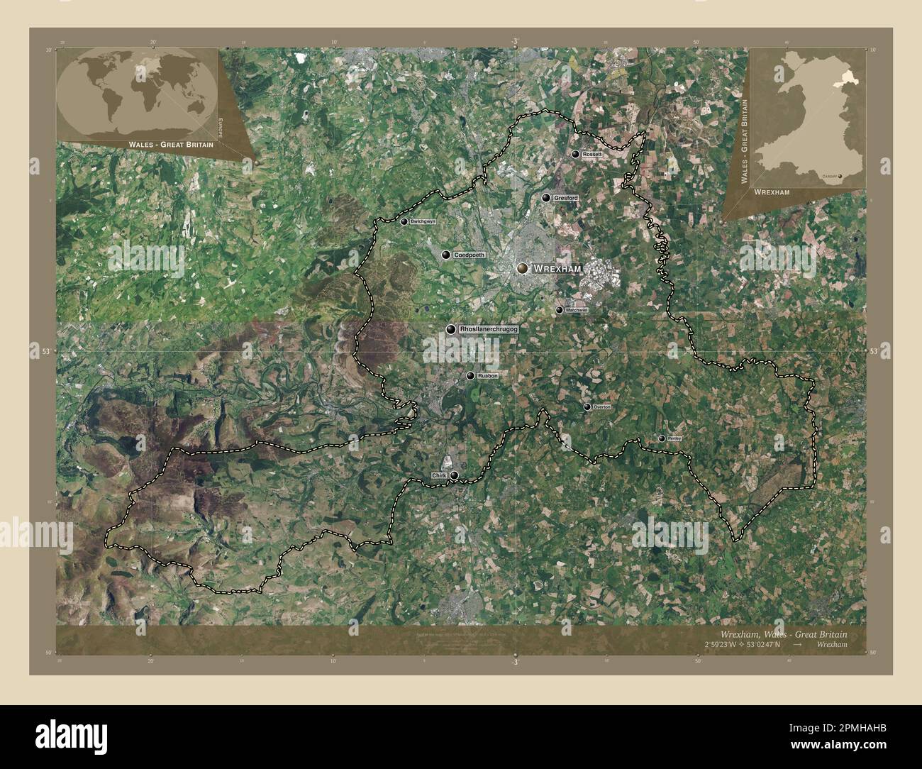 Wrexham, region of Wales - Great Britain. High resolution satellite map ...