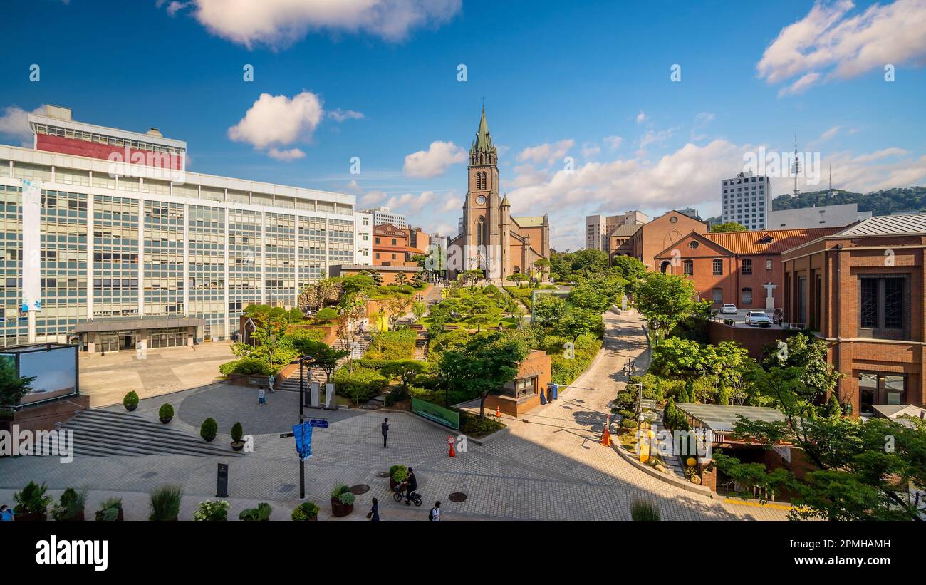 Myeongdong Catholic Cathedral near Myeongdong night market in Seoul ...