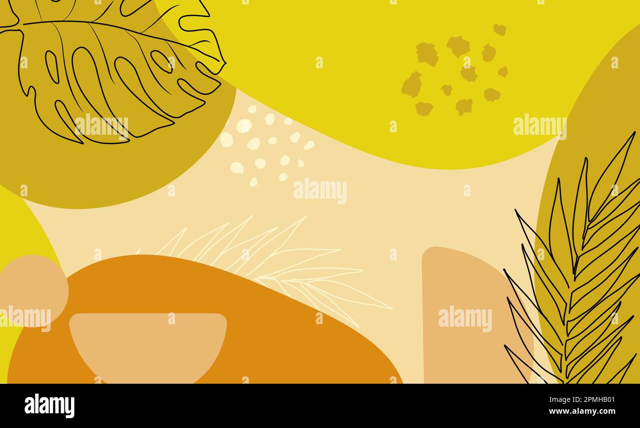 Modern abstract background with shapes and tropical leaves. Bohemian ...