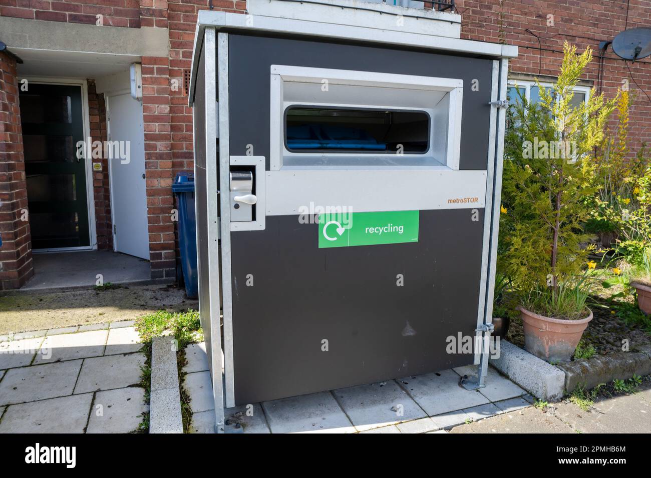 A Metrostor brand on street storage area for recycling bin in Newcastle ...