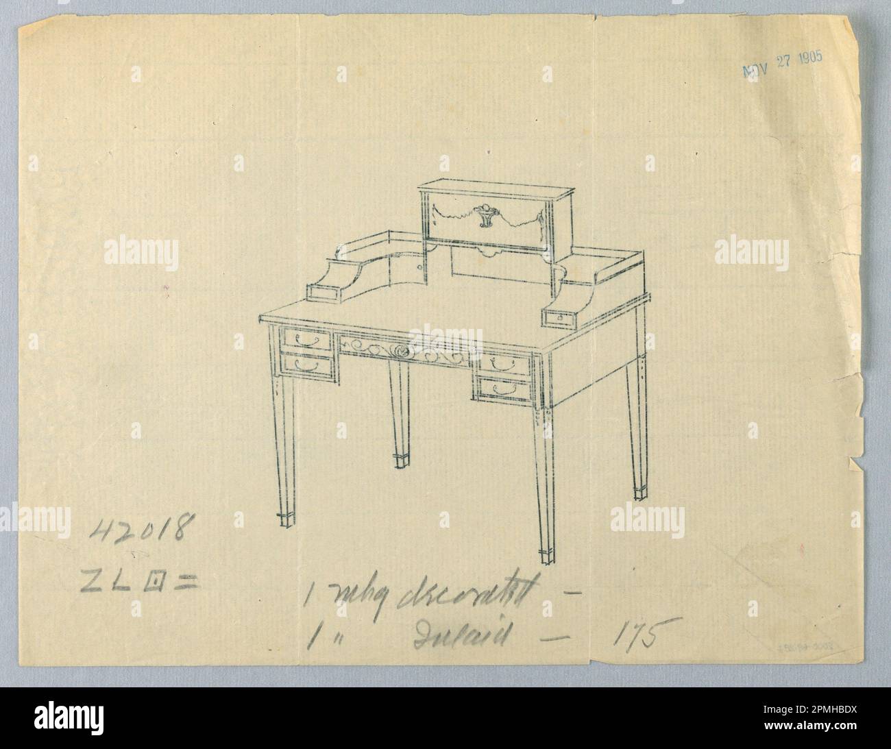 Drawing, Tracing of Design for Three-Tiered Writing Table #42018 ...