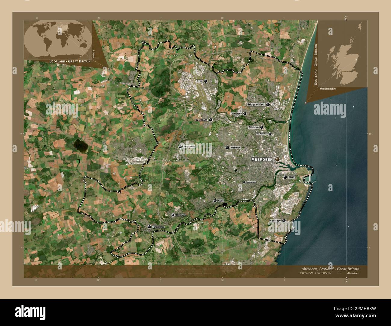 Aberdeen, region of Scotland - Great Britain. Low resolution satellite ...