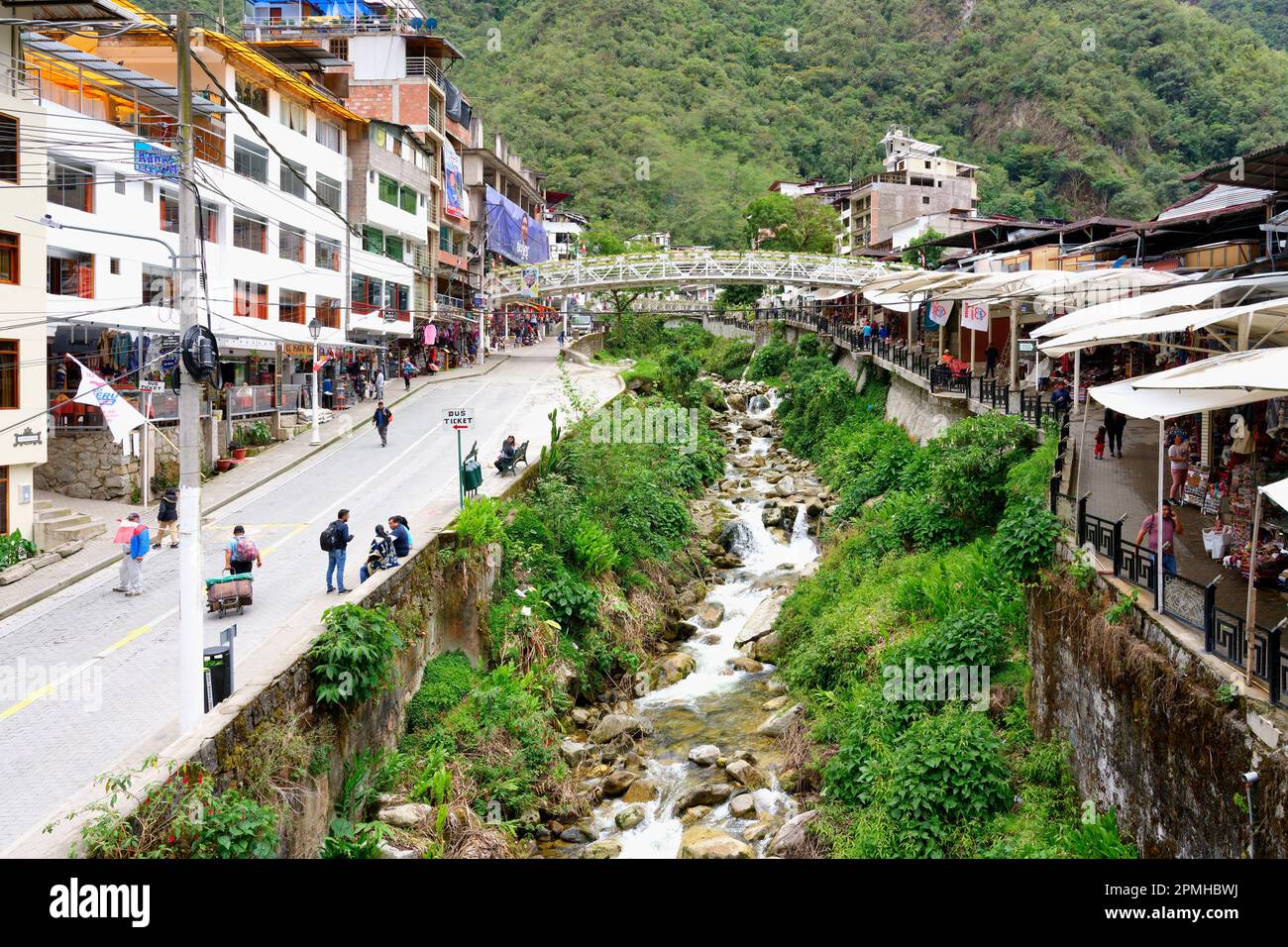 View of Aguas Calientes City at the foot of Machu Picchu, Urubamba ...