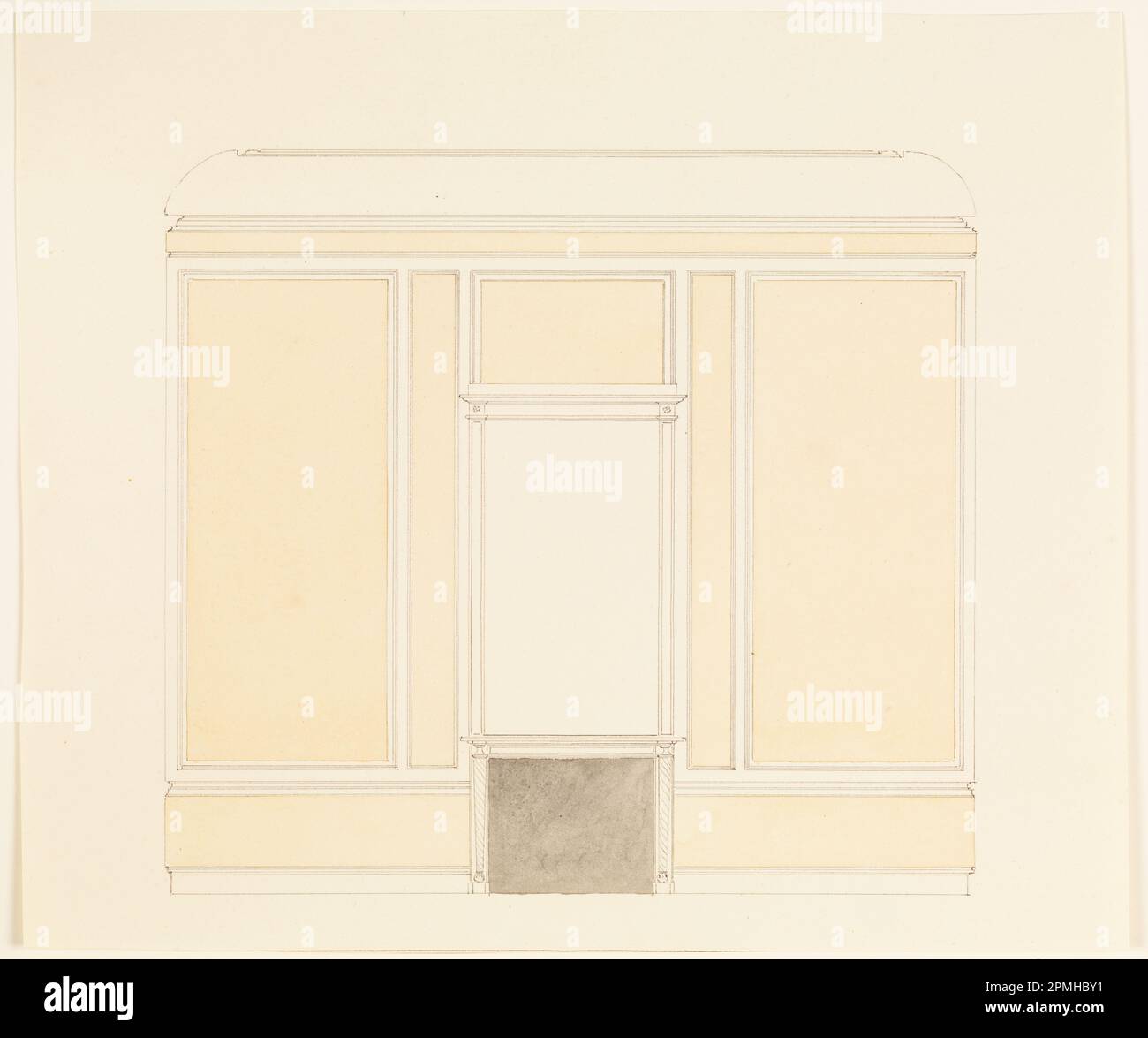 Drawing, Side wall with fireplace; Designed by Frederick Crace (English ...