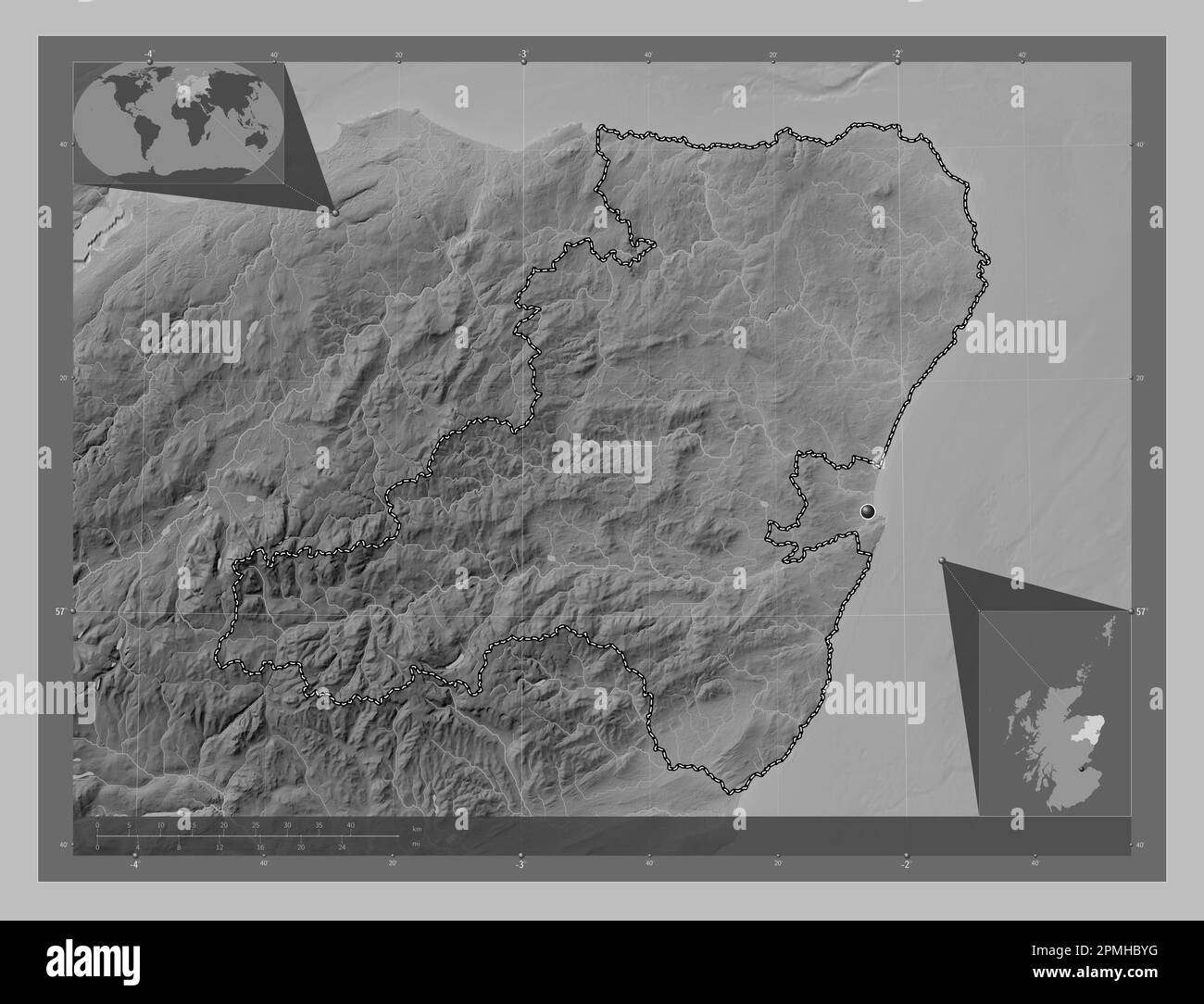 Aberdeenshire, region of Scotland - Great Britain. Grayscale elevation ...