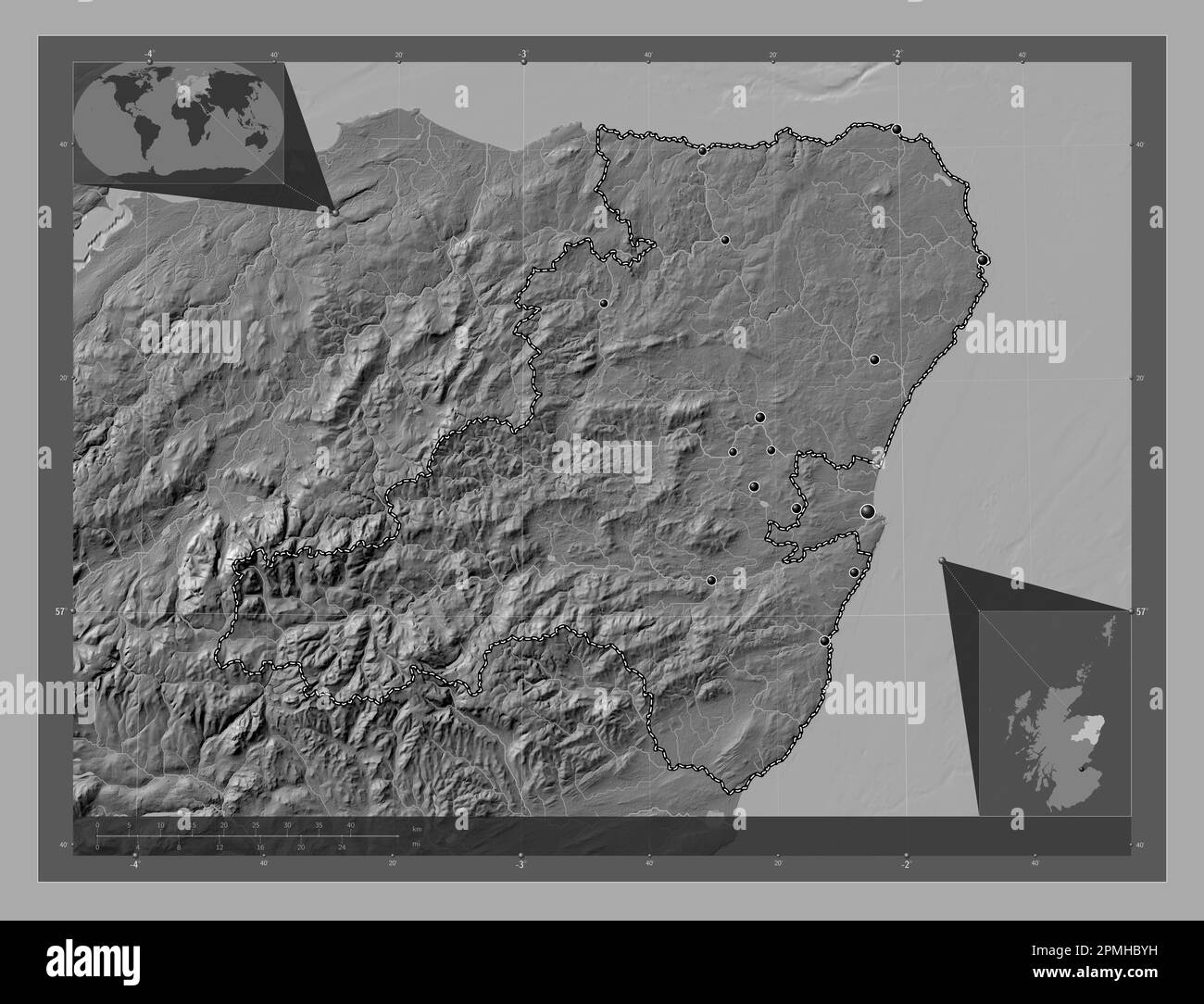 Aberdeenshire, region of Scotland - Great Britain. Bilevel elevation ...