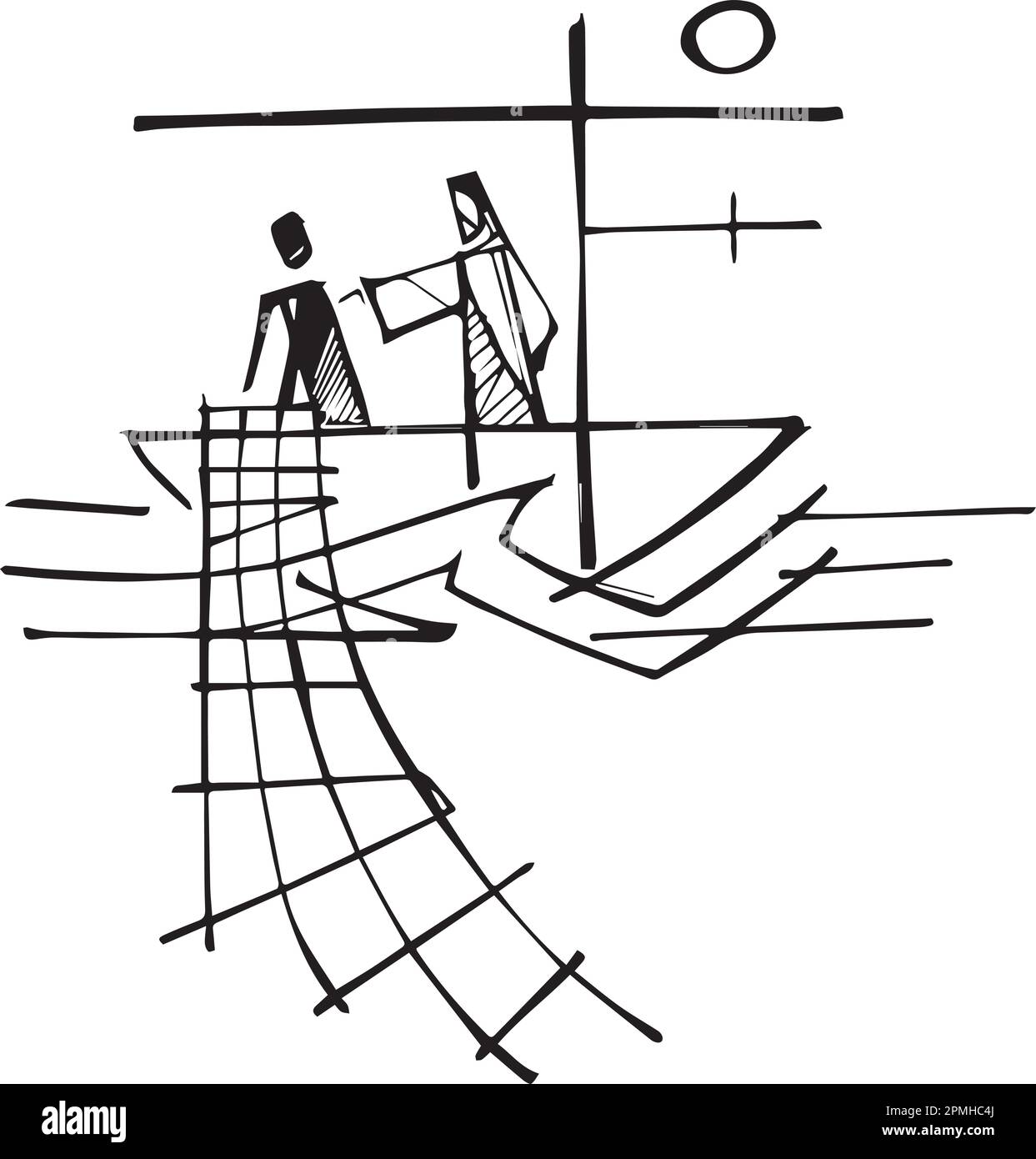 Hand drawn vector illustration or drawing of Fisher of men Stock Vector ...