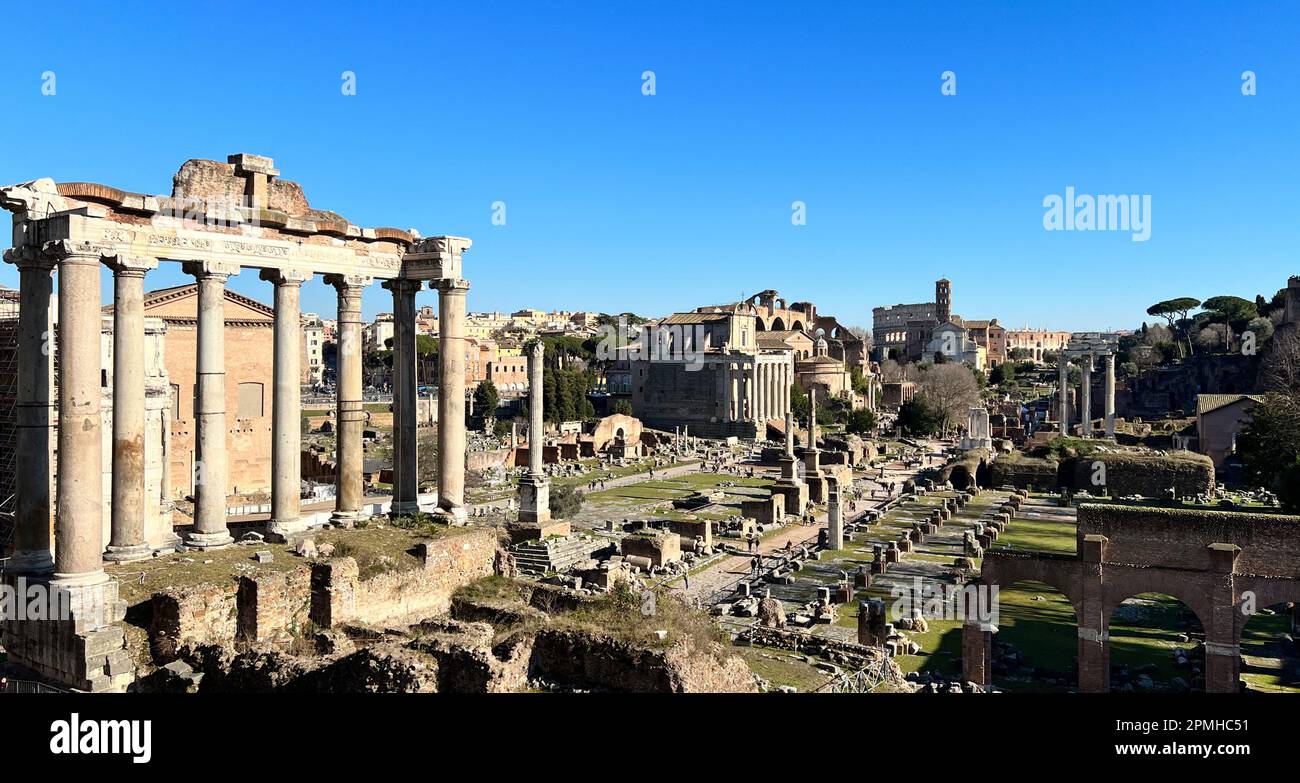 This photo showcases the ancient ruins of the Roman Forum in Rome ...