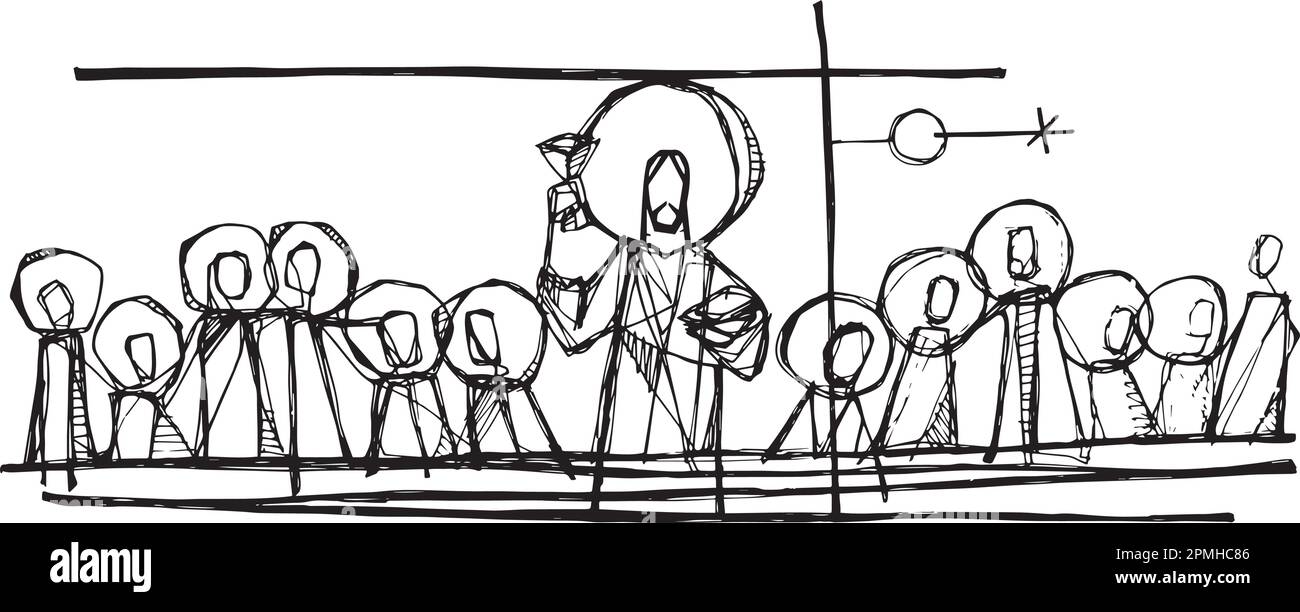 Hand drawn vector illustration or drawing of the last dinner Stock ...