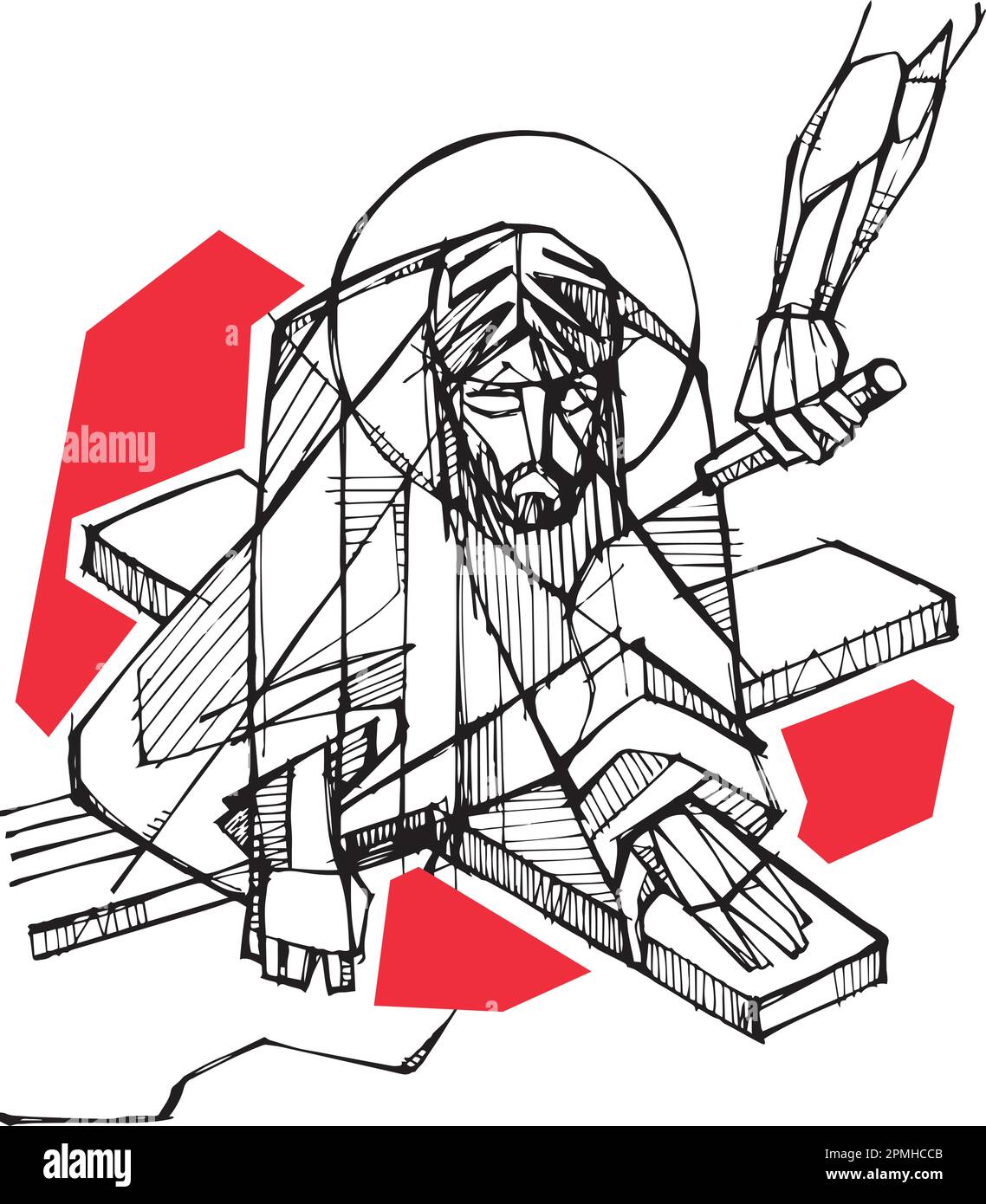 Hand drawn vector illustration or drawing of Jesus falling for a second ...