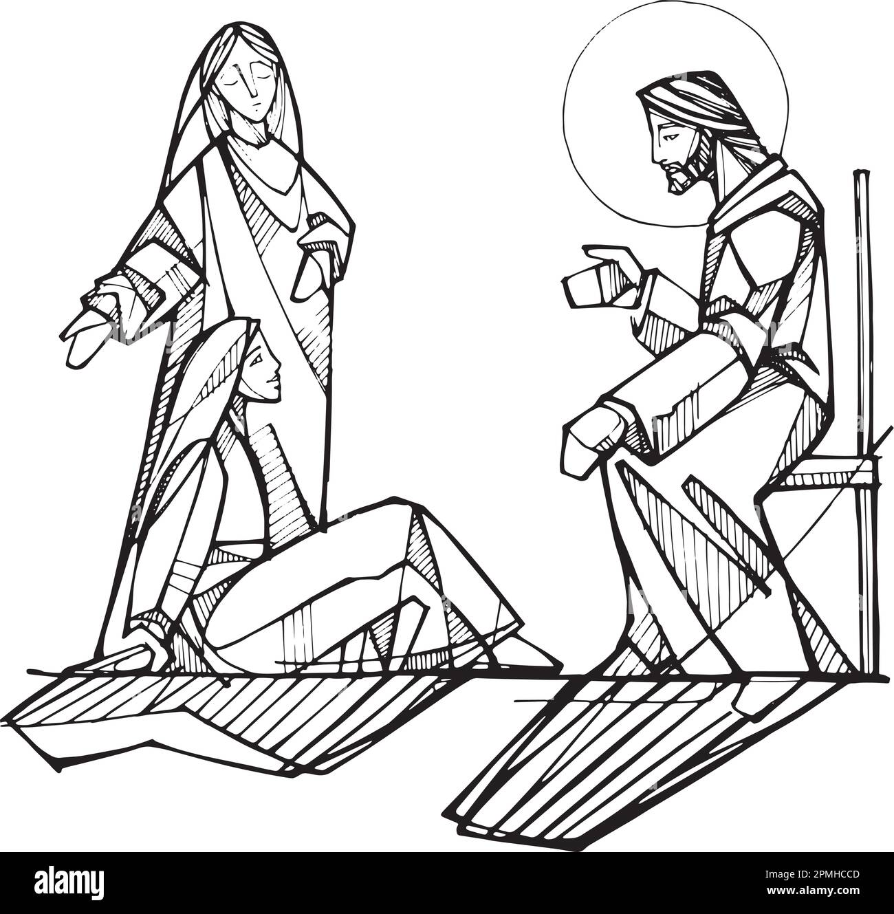 Hand drawn vector illustration or drawing of Martha and Mary Stock ...