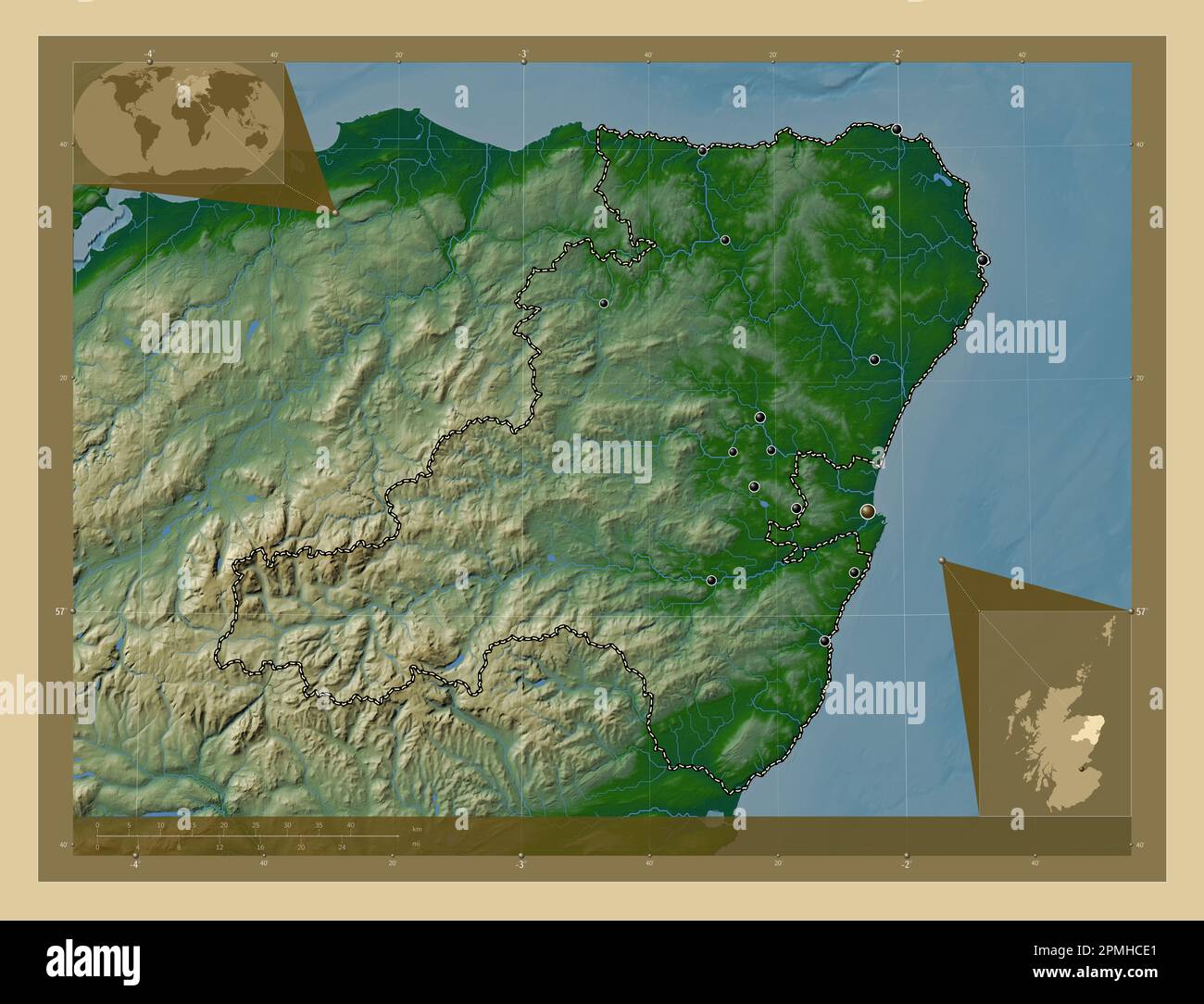 Aberdeenshire, region of Scotland - Great Britain. Colored elevation ...