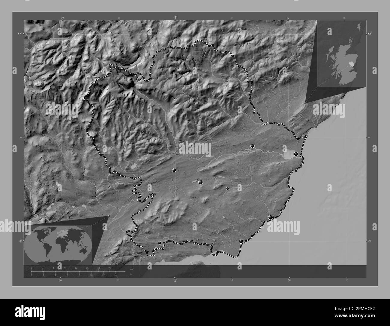 Angus, region of Scotland - Great Britain. Bilevel elevation map with ...