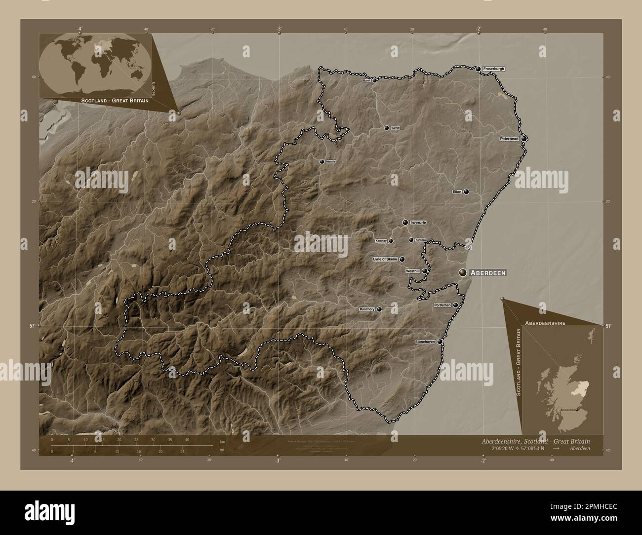 Aberdeenshire, region of Scotland - Great Britain. Elevation map ...