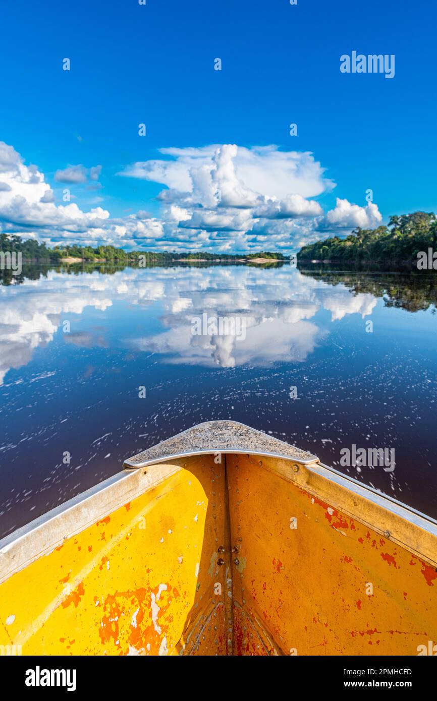 Clouds reflecting in the Rio Negro, southern Venezuela, South America ...