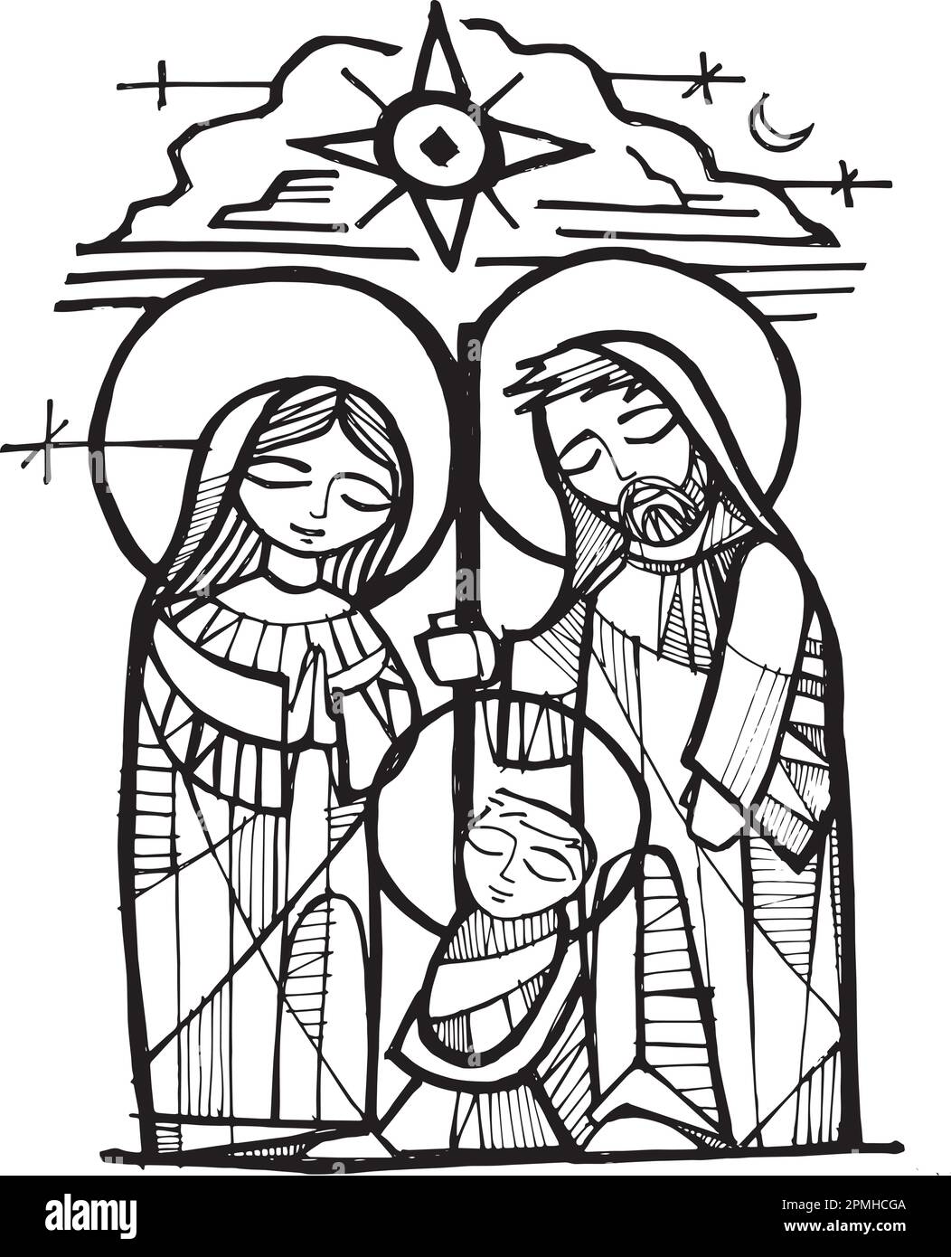 Hand drawn vector illustration or drawing of the Sacred Family Stock ...