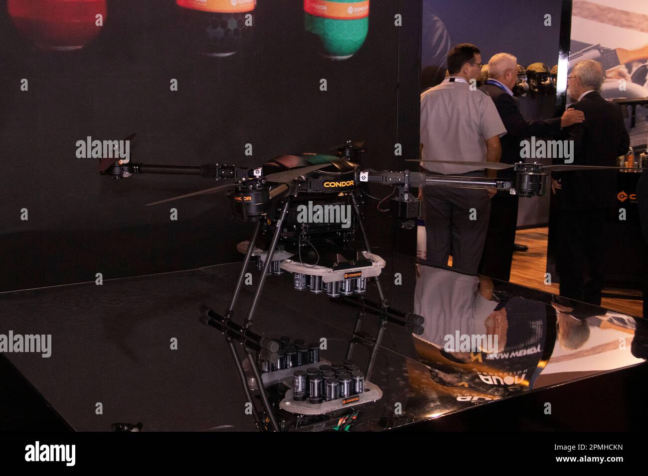 Rio De Janeiro, Brazil. 13th Apr, 2023. shooting drone during LAAD ...