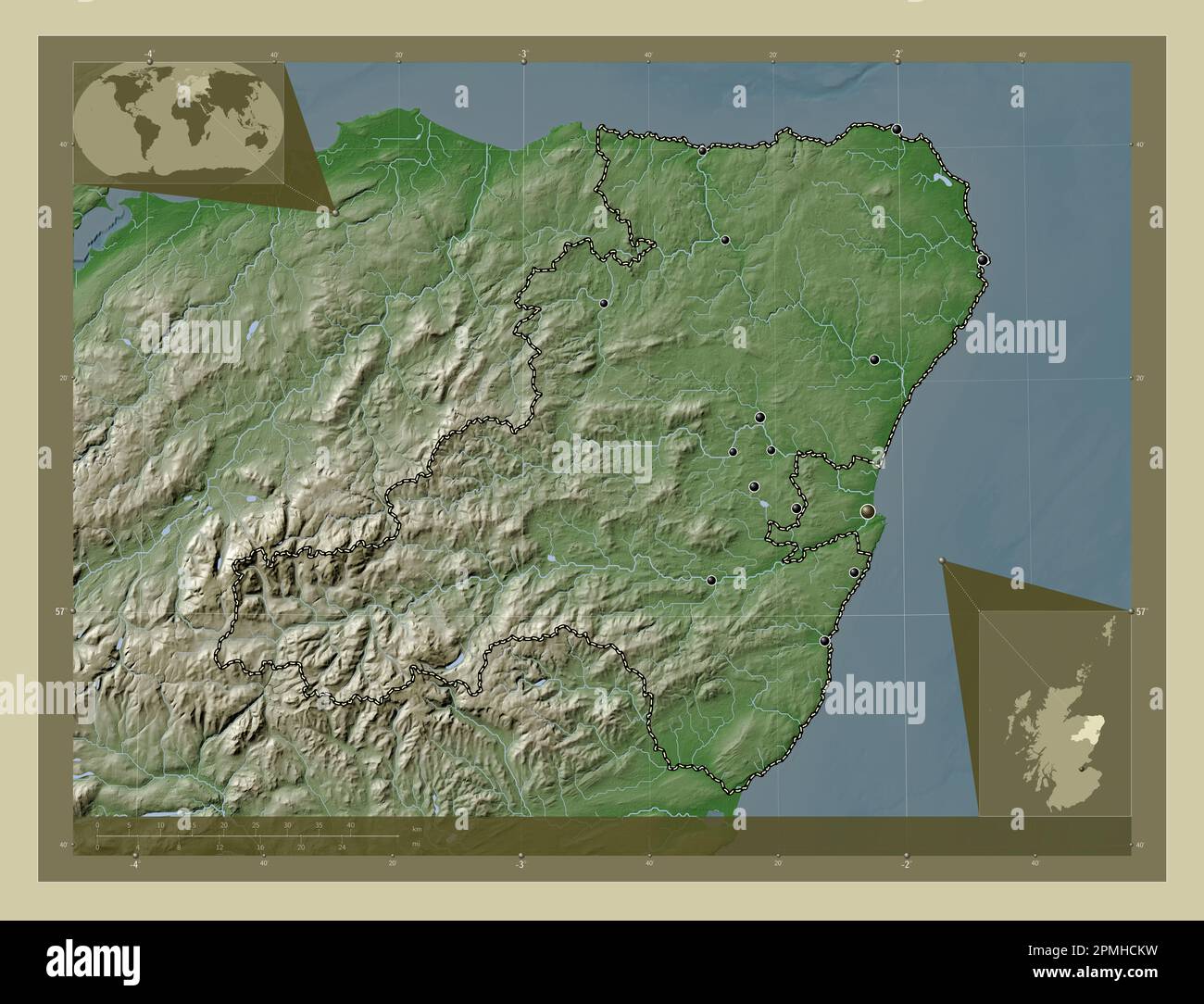 Aberdeenshire, region of Scotland - Great Britain. Elevation map ...