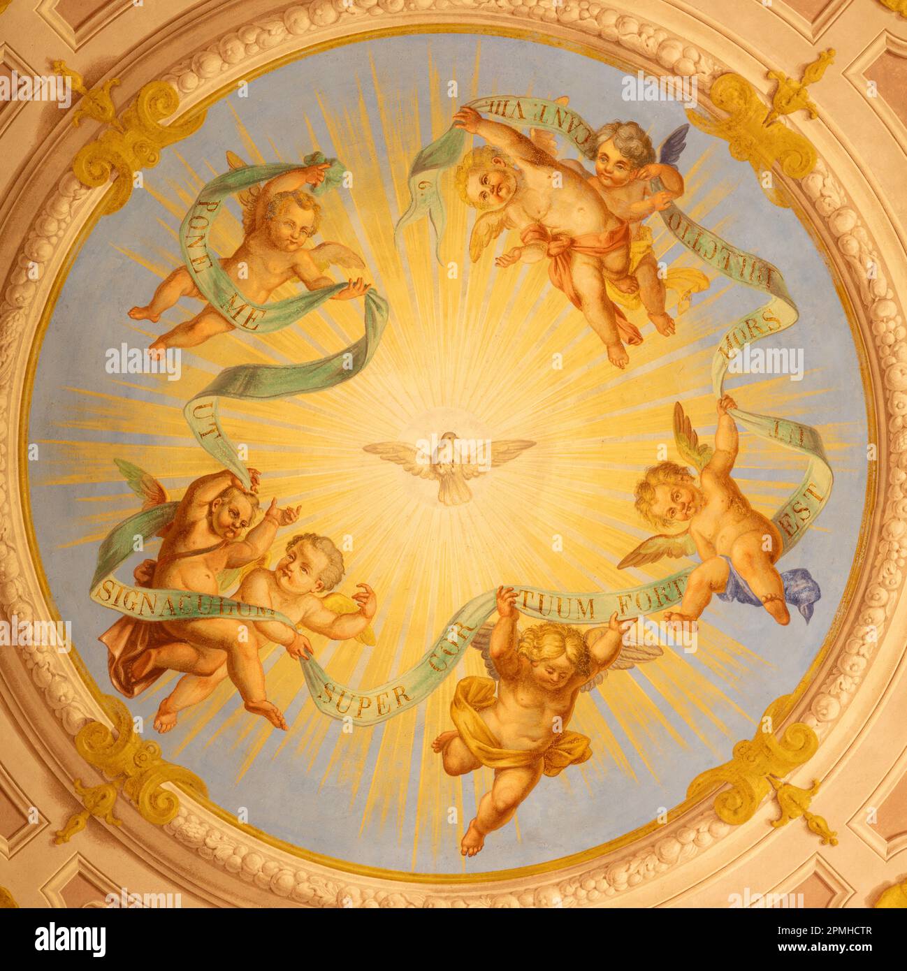 GENOVA, ITALY - MARCH 6, 2023: The ceiling fresco of Holy Spirit among ...