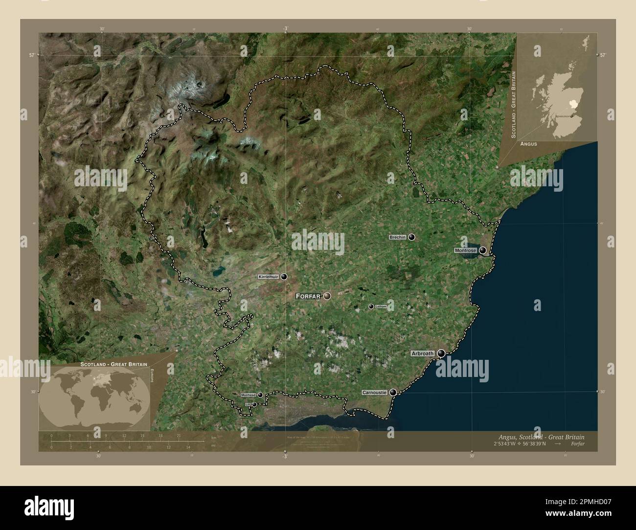 Angus, region of Scotland - Great Britain. High resolution satellite ...
