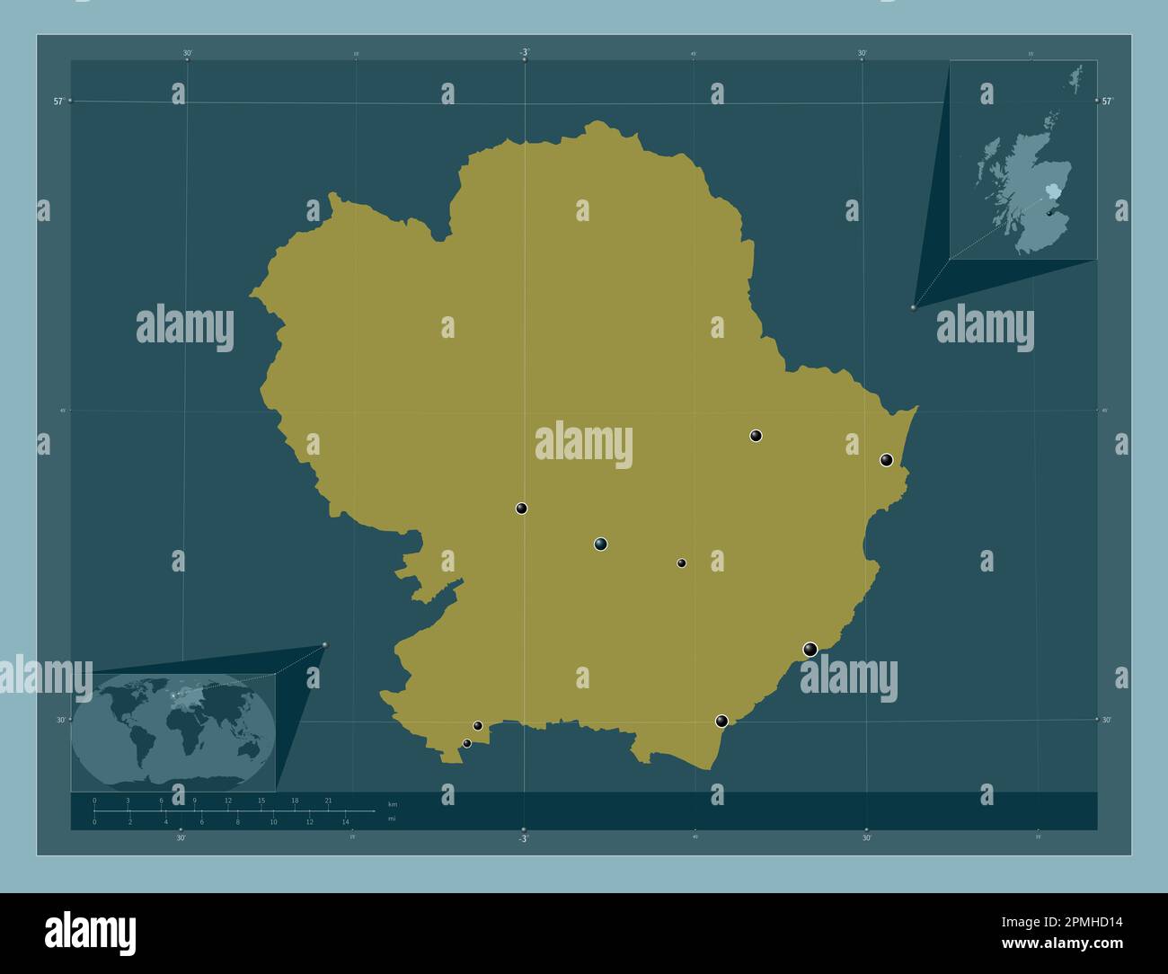 Angus, region of Scotland - Great Britain. Solid color shape. Locations ...