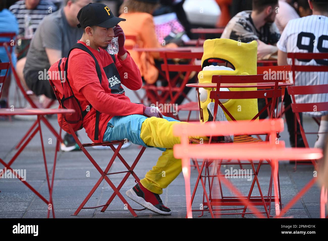 New York, USA. 13th Apr, 2023. A Times Square costume-wearing busker ...