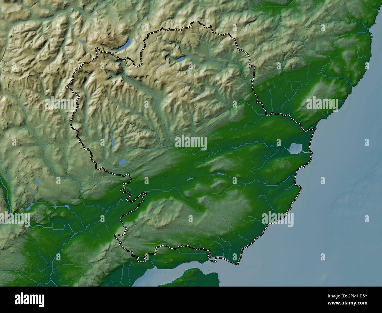 Angus, region of Scotland - Great Britain. Colored elevation map with ...