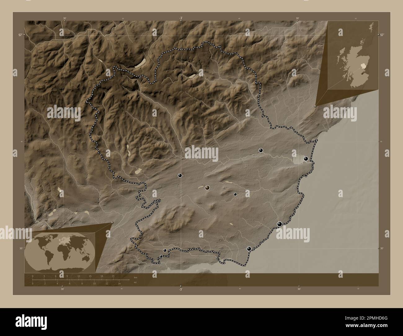 Angus, region of Scotland - Great Britain. Elevation map colored in ...