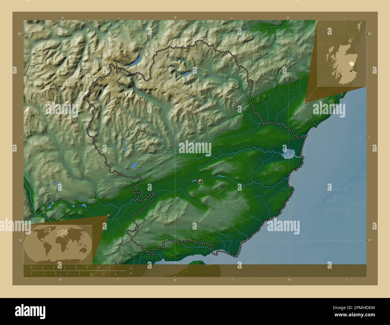 Angus, region of Scotland - Great Britain. Colored elevation map with ...