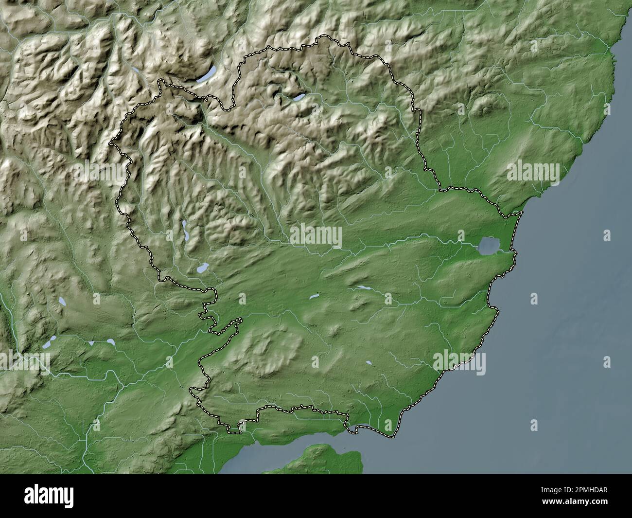 Angus, region of Scotland - Great Britain. Elevation map colored in ...