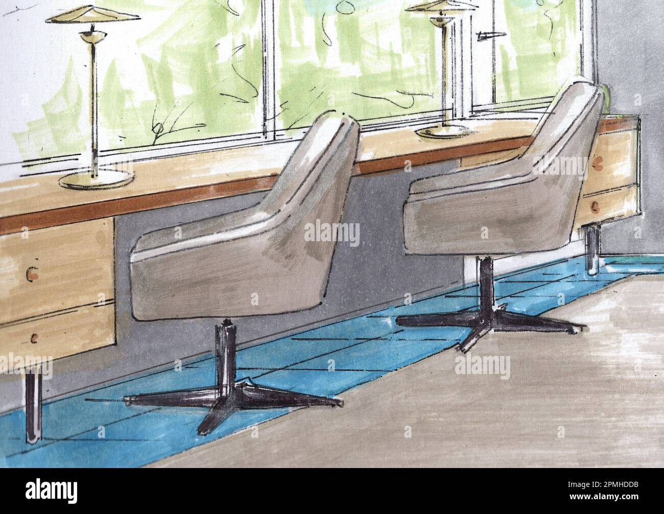 Colour sketch for a modern style office Stock Photo - Alamy