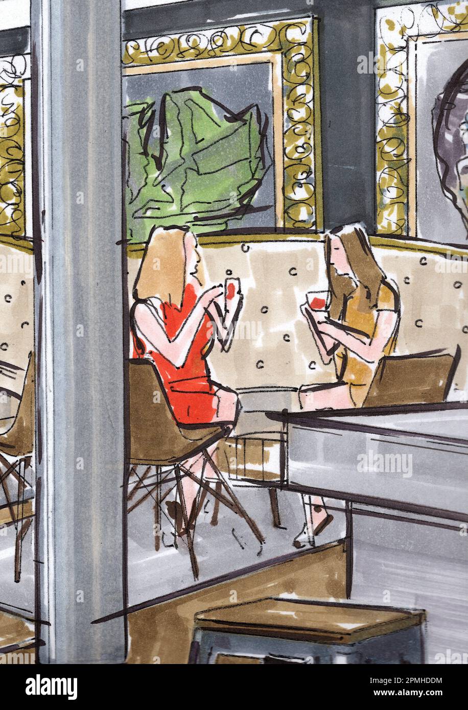 Colour sketch for a modern style bar Stock Photo - Alamy