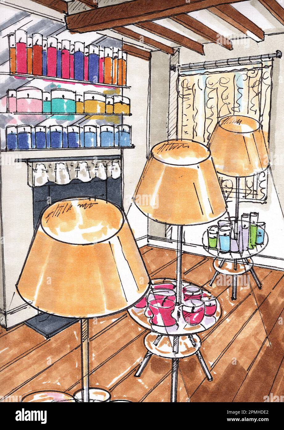 Colour sketch for the interior of a gift shop Stock Photo - Alamy