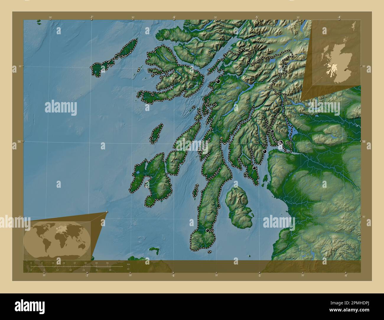 Argyll and Bute, region of Scotland - Great Britain. Colored elevation ...