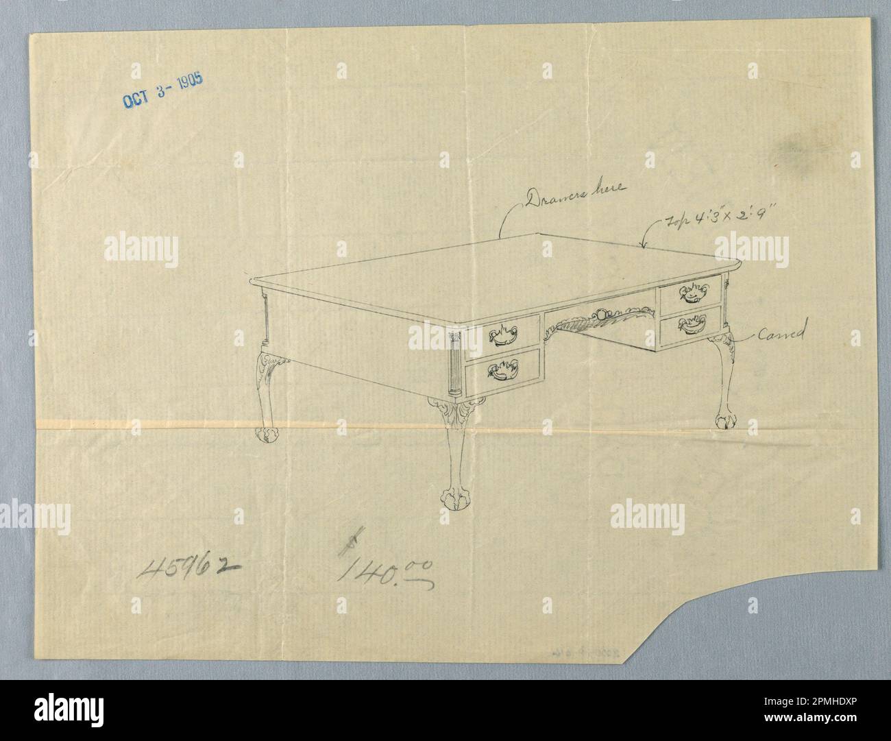 Drawing, Design for Rectangular Writing Table #45962 with Lion-Paw Feet ...