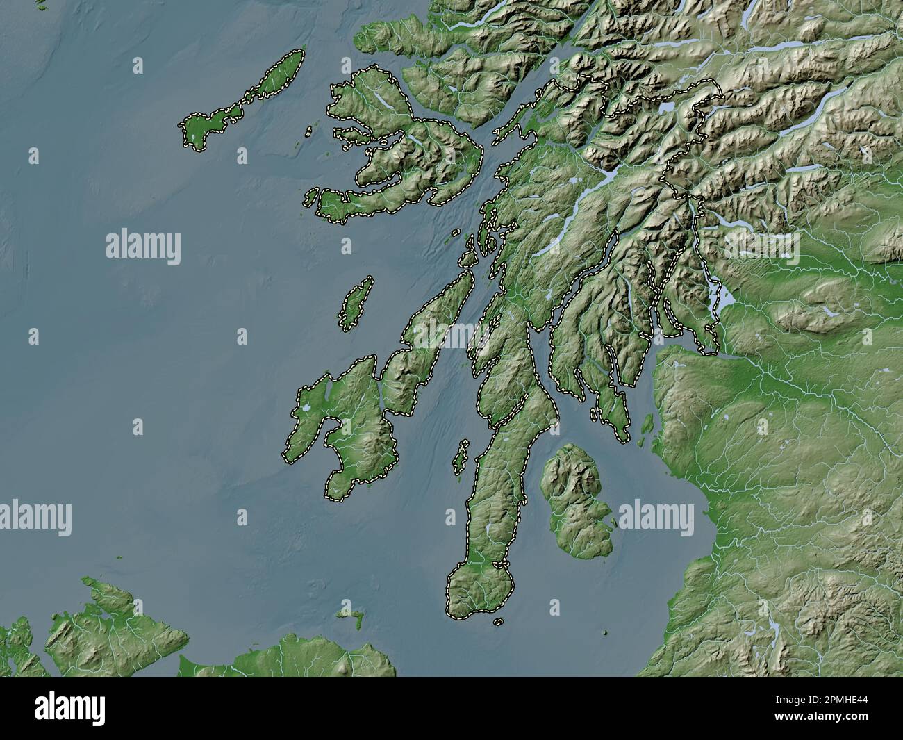 Argyll and Bute, region of Scotland - Great Britain. Elevation map ...