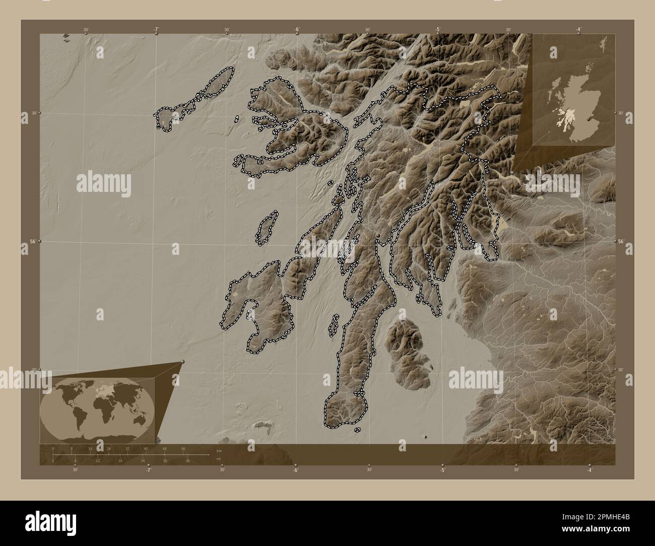 Argyll and Bute, region of Scotland - Great Britain. Elevation map ...