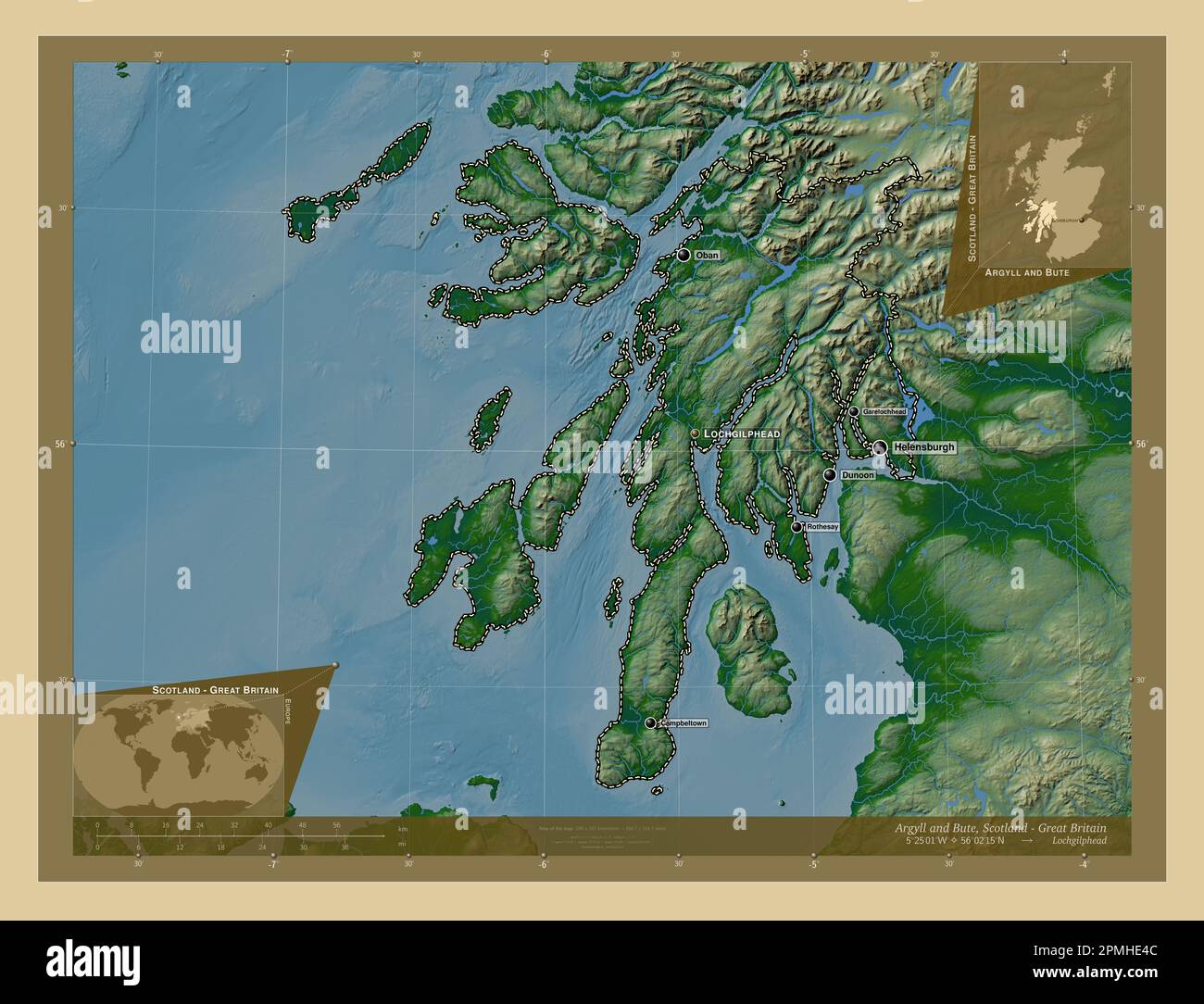 Argyll and Bute, region of Scotland - Great Britain. Colored elevation ...